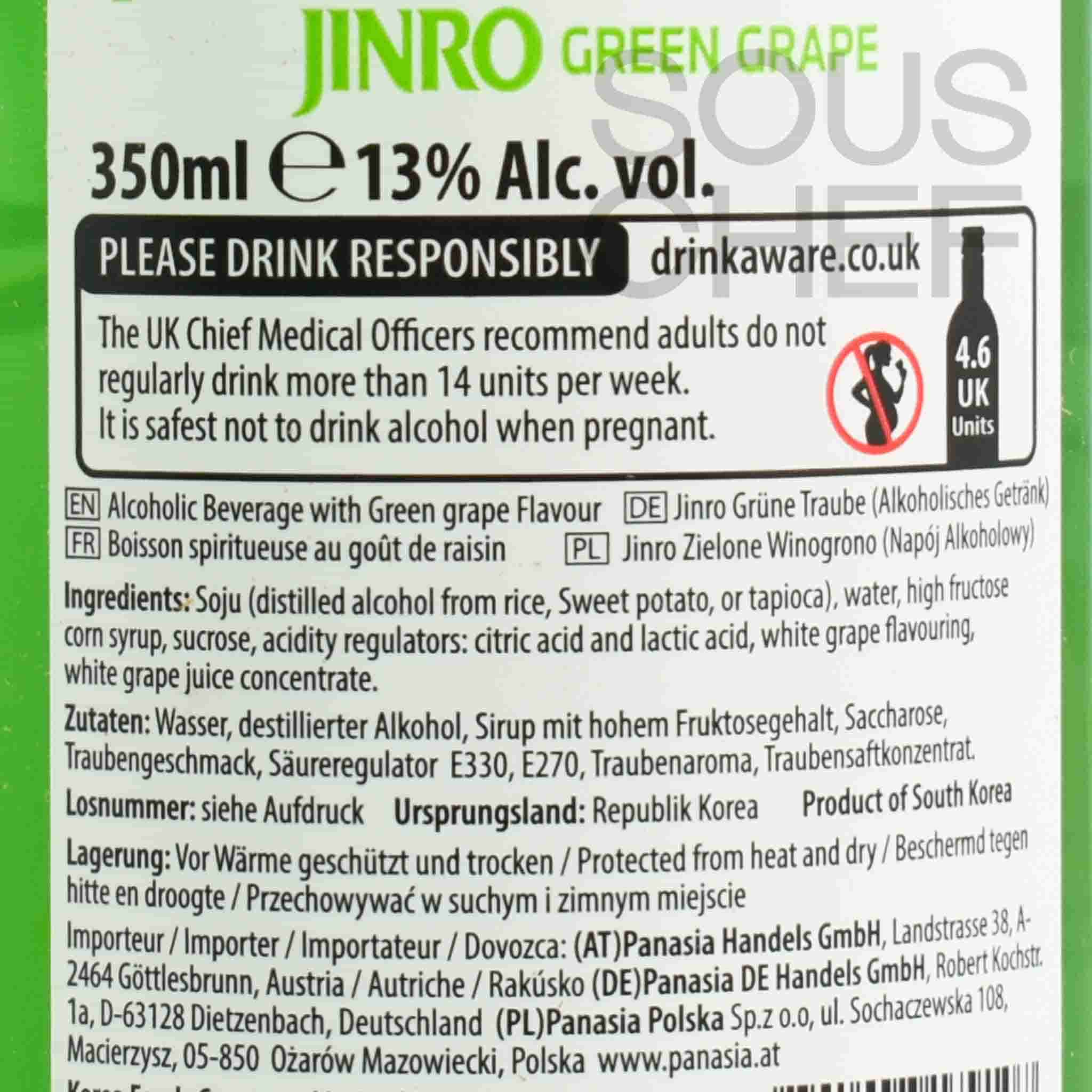 Jinro Chamisul Green Grape Soju 13%ABV, 350ml | Buy online UK – Sous ...