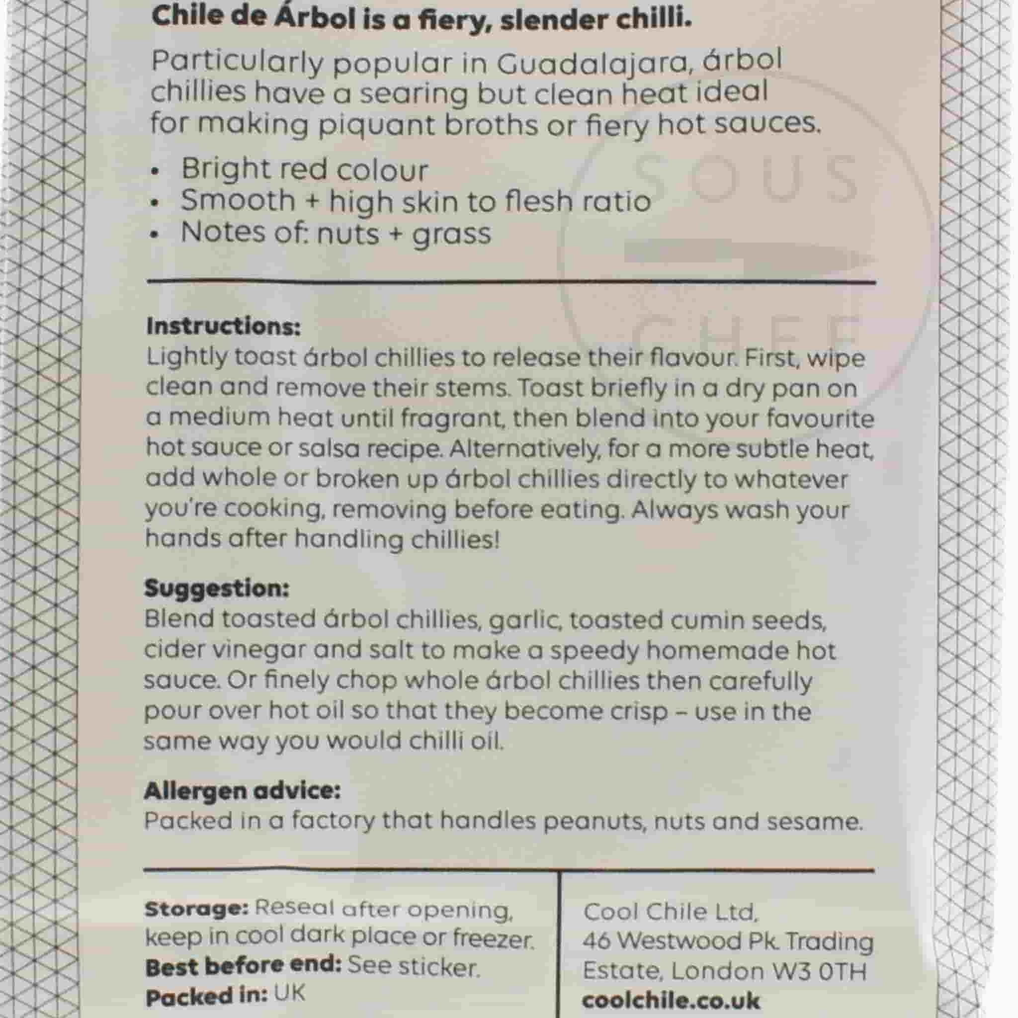 Cool Chile Co De Arbol Chillies 20g | Buy online UK – Sous Chef UK