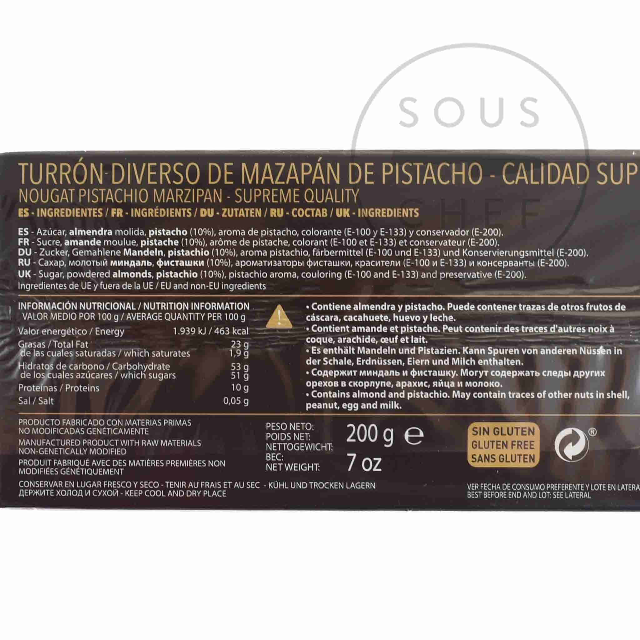 Pistachio & Marzipan Turron, 200g | Buy online UK – Sous Chef UK