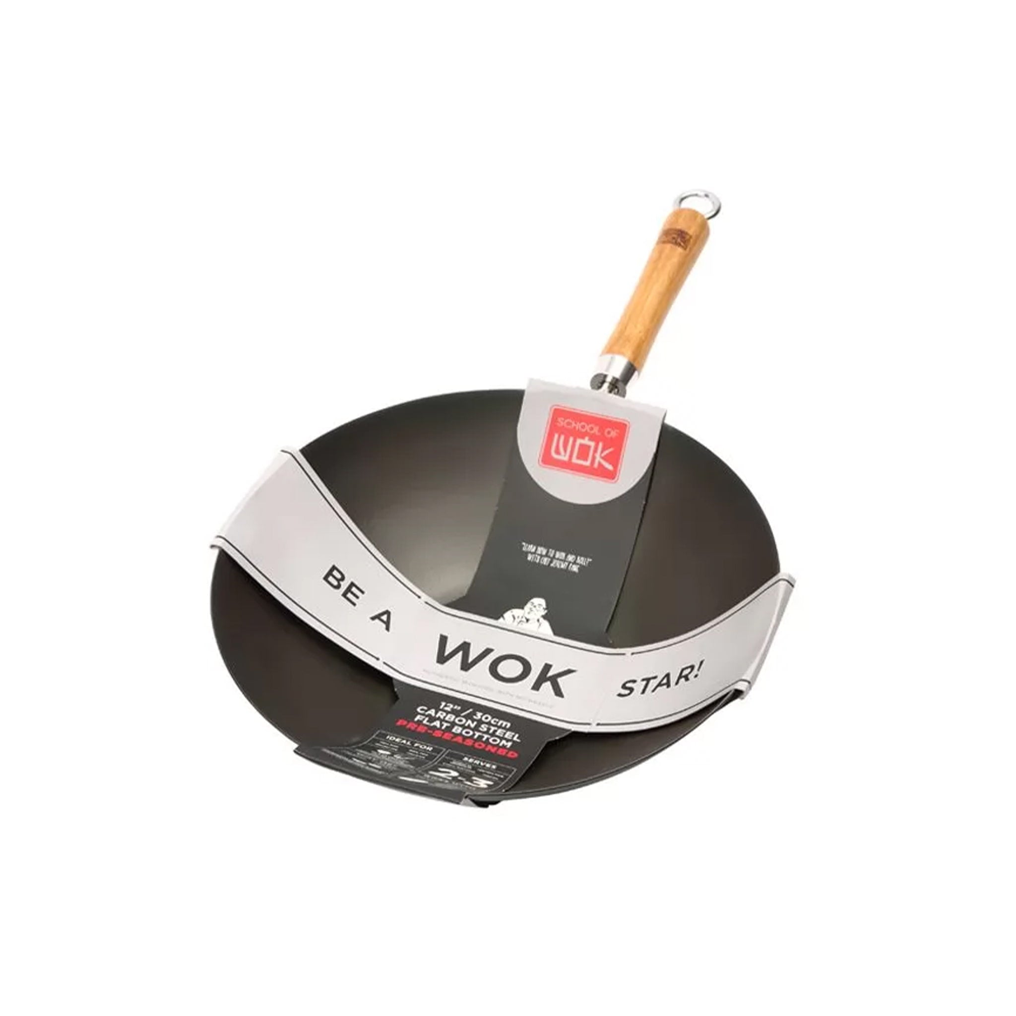 School of Wok Flat Base Pre-Seasoned Carbon Steel Wok | Buy online UK ...