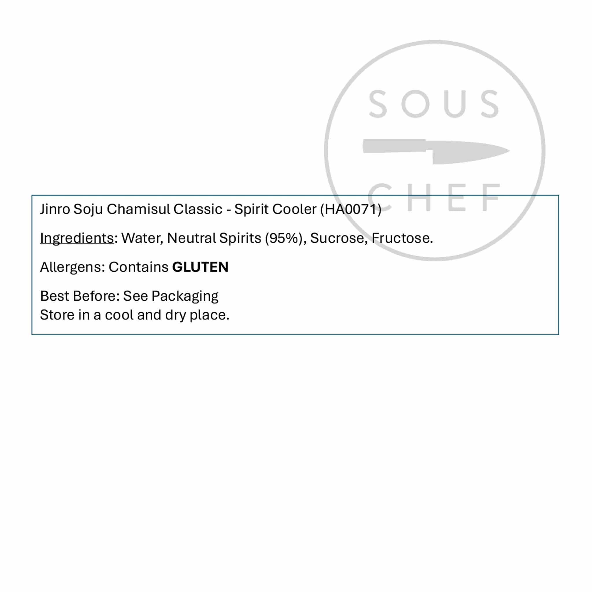Jinro Soju Chamisul Classic ABV 20.1% 350ml | Buy online UK – Sous Chef UK