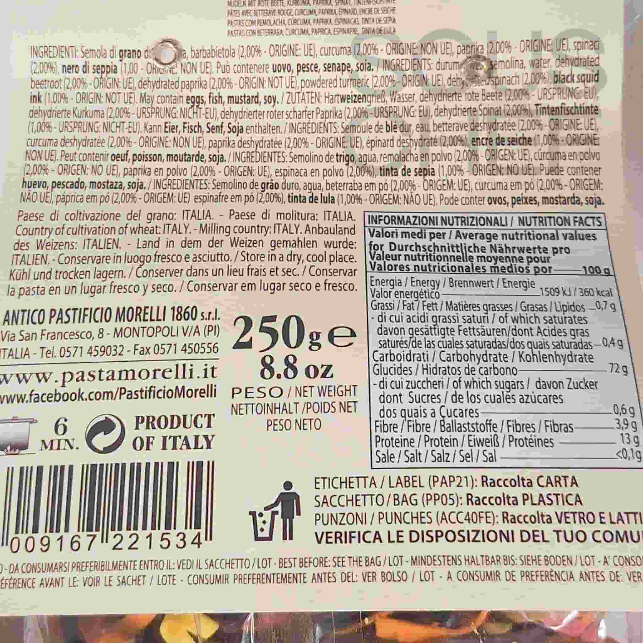 Morelli "6 Tastes Stringhette" Multicolour Pasta, 250g | Buy online UK ...