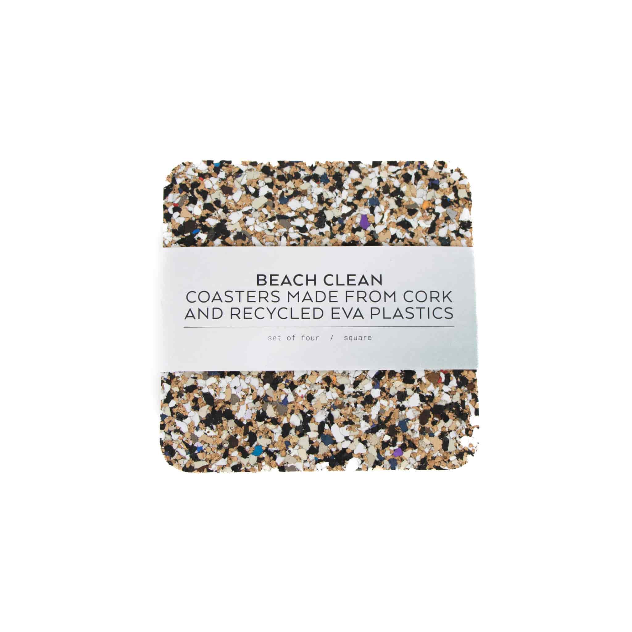 Set of 4 Beach Clean Recycled Organic Cork Square Coasters, 10cm | Buy ...