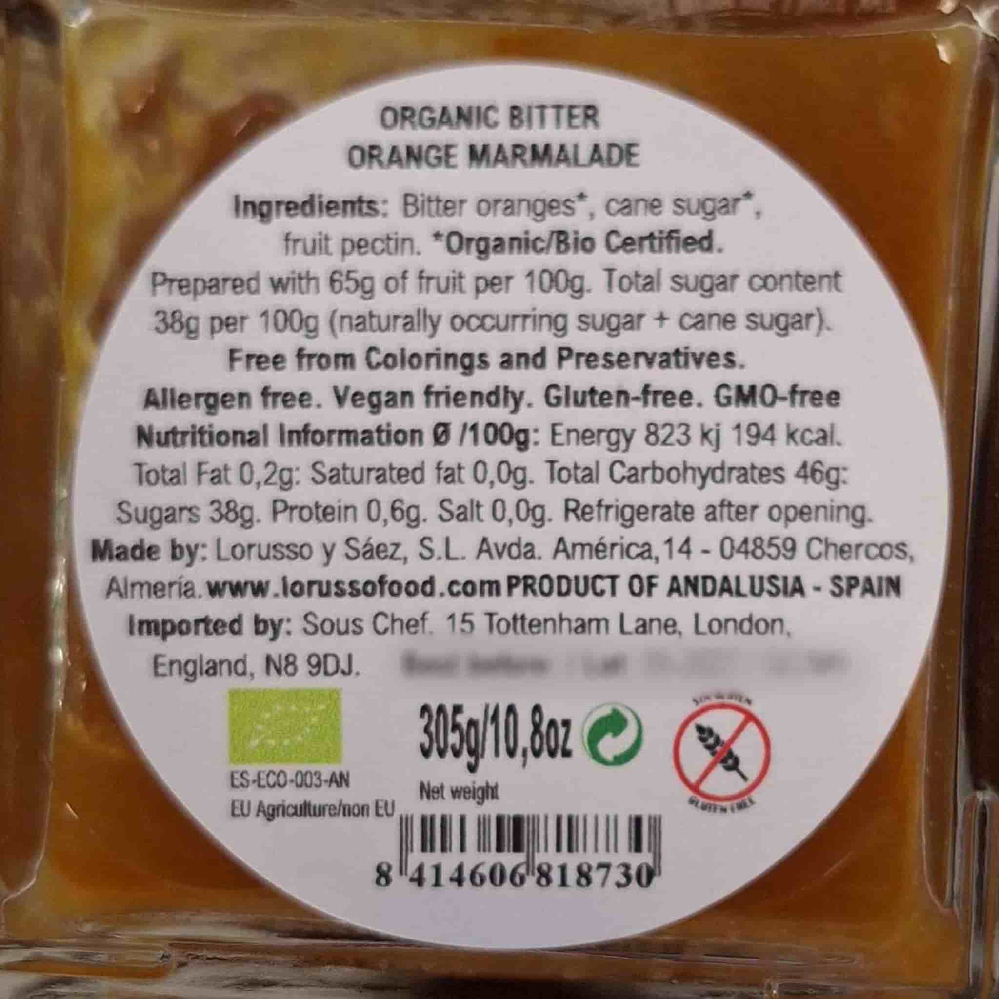 LoRUSSo Organic Artisanal Bitter Orange Jam, 305g | Buy online UK ...