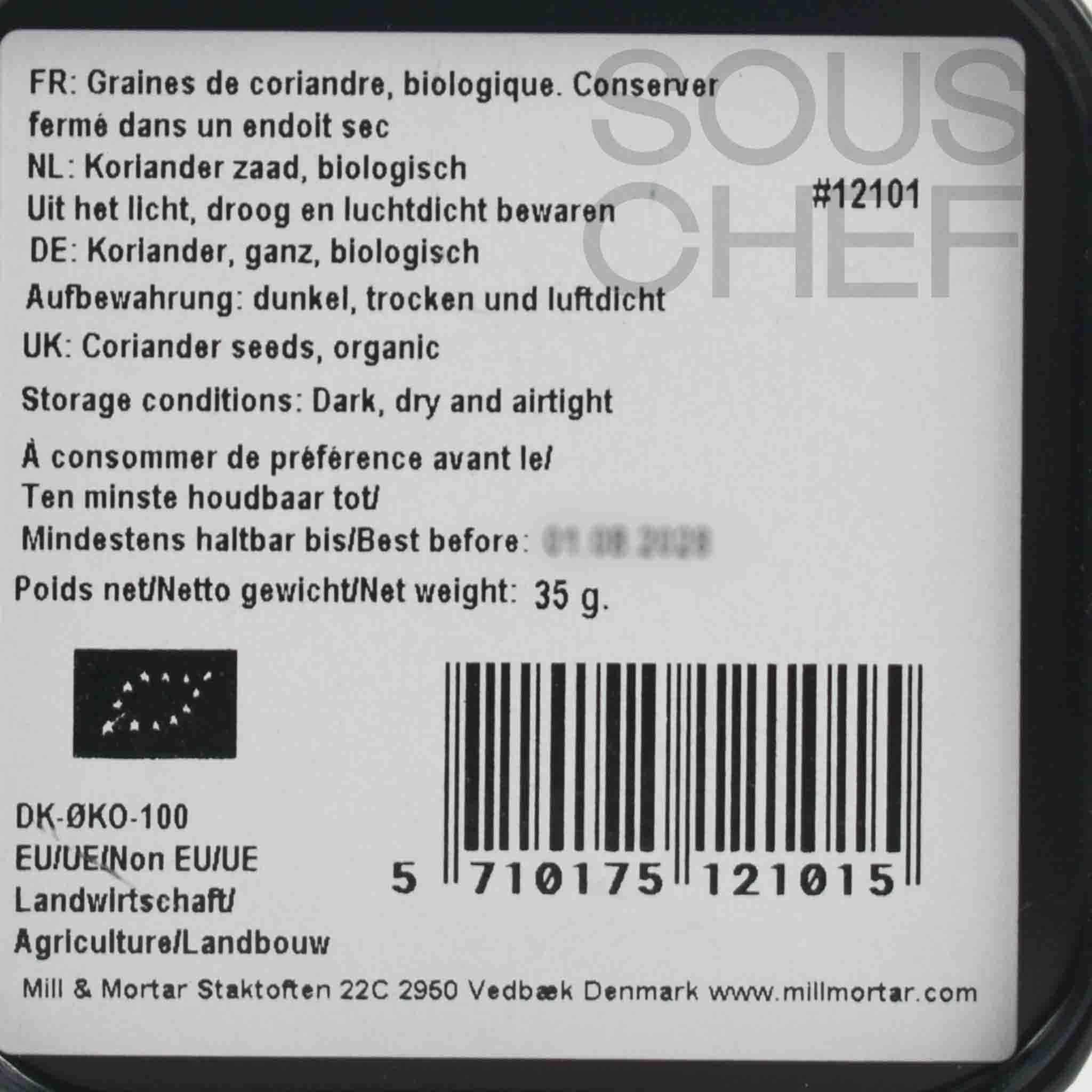 Mill & Mortar Organic Coriander Seeds, 35g | Buy online UK – Sous Chef UK