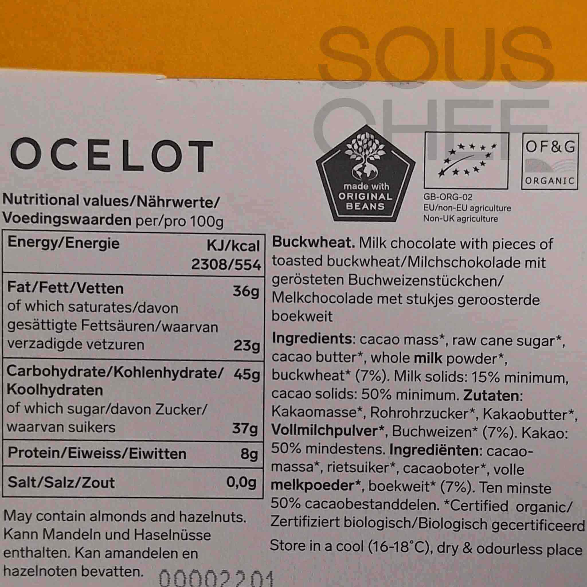 Ocelot Organic Milk Chocolate & Buckwheat Chocolate Bar, 70g | Buy ...