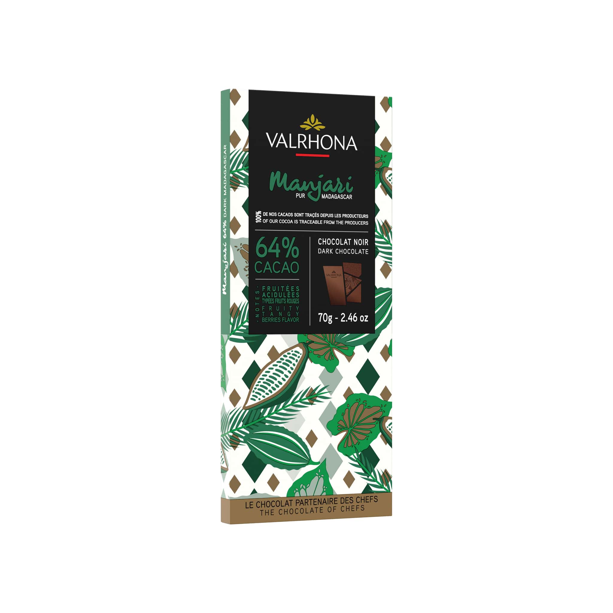 Valrhona Dark Manjari 64% Dark Chocolate Bar 70g | Buy online UK – Sous ...