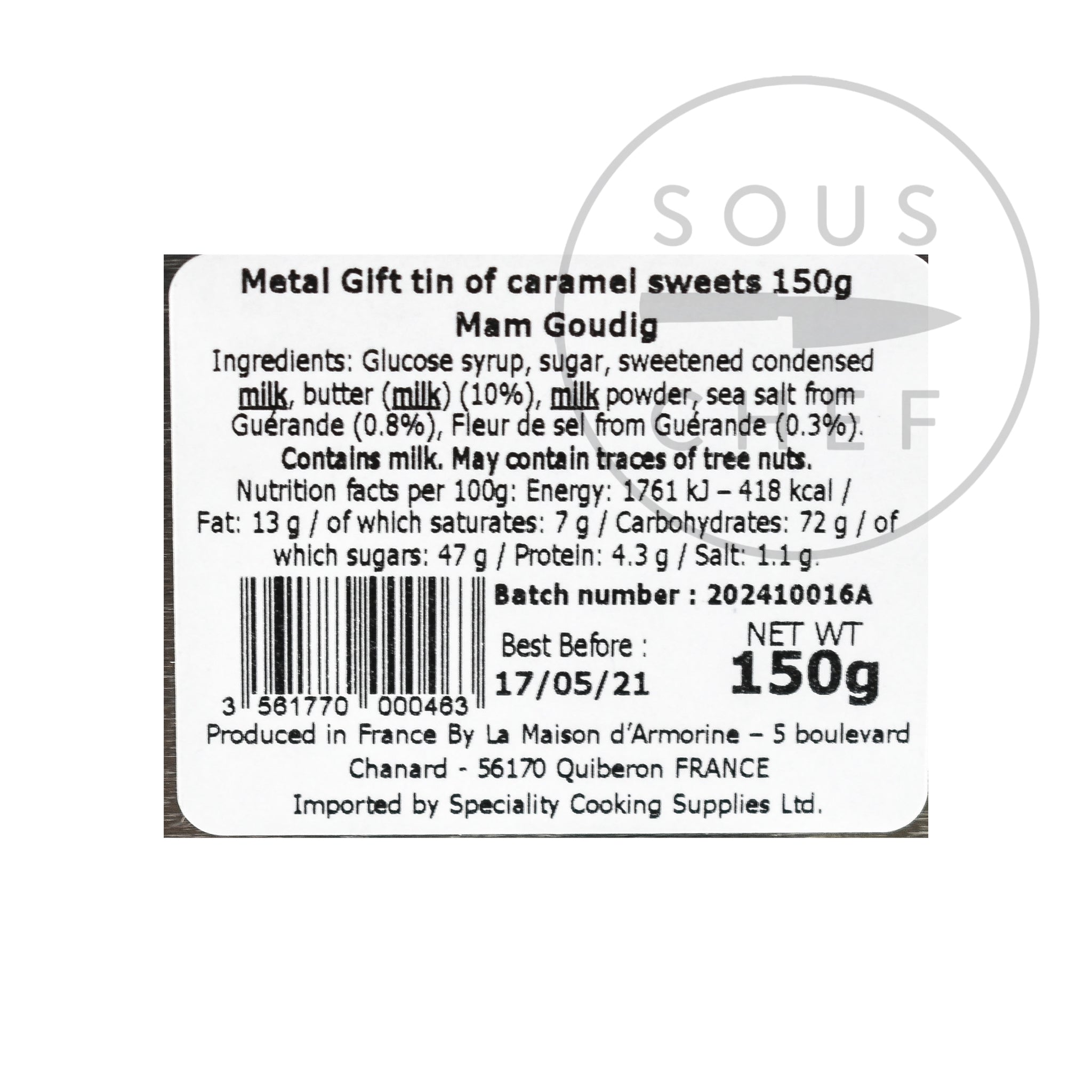 French Salted Butter Caramels in Gift Tin 150g | Buy online at Sous Chef UK