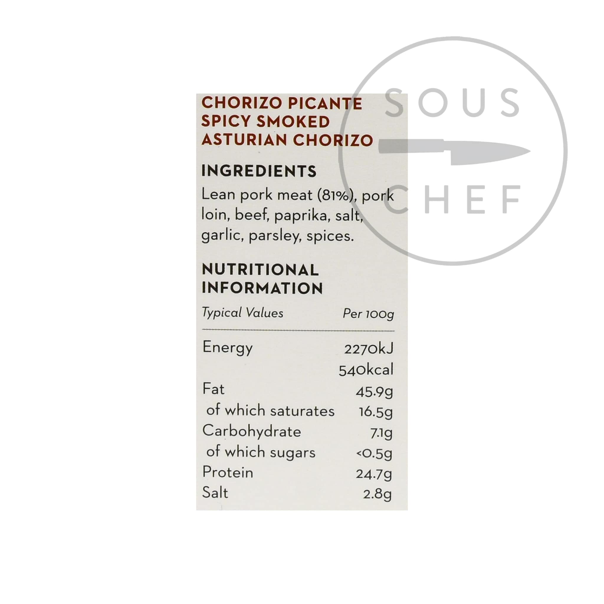 Smoked Asturian Chorizo Picante | Buy Online | Sous Chef UK
