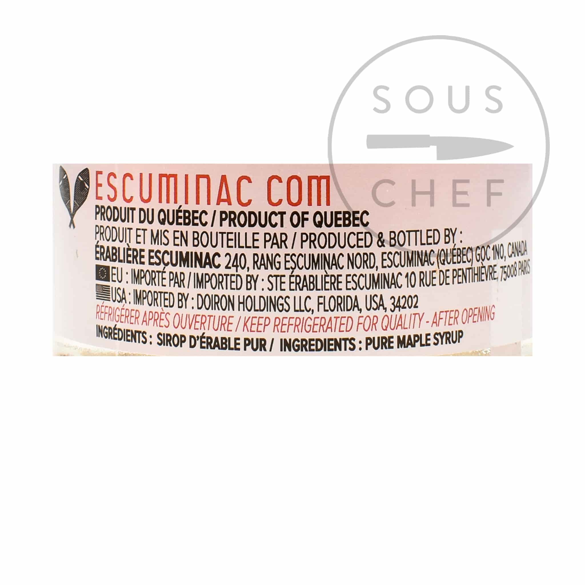 Escuminac Organic Extra Rare Light Maple Syrup | Buy Online | Sous Chef UK