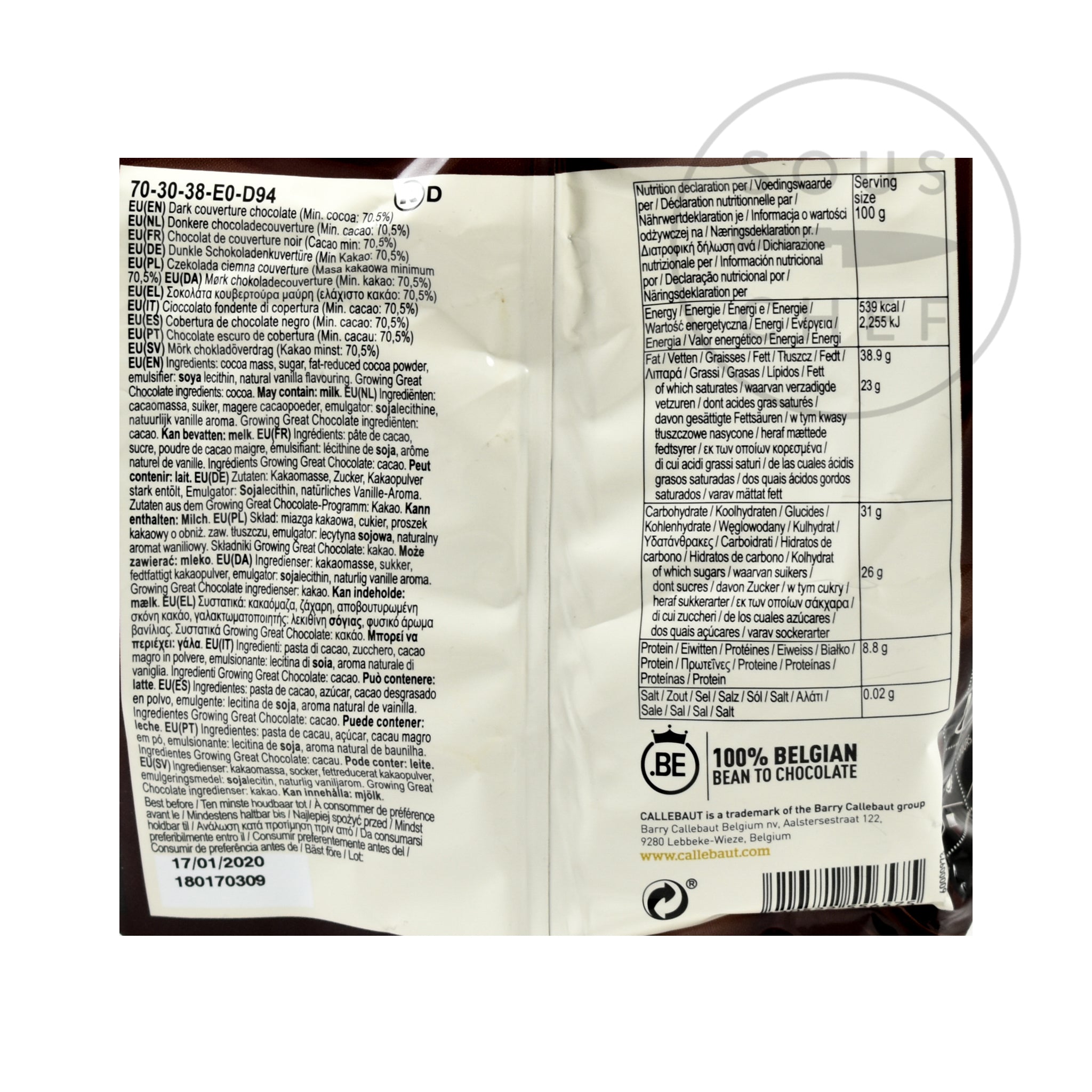 Dark Chocolate Couverture 70% | Buy Online | Sous Chef UK